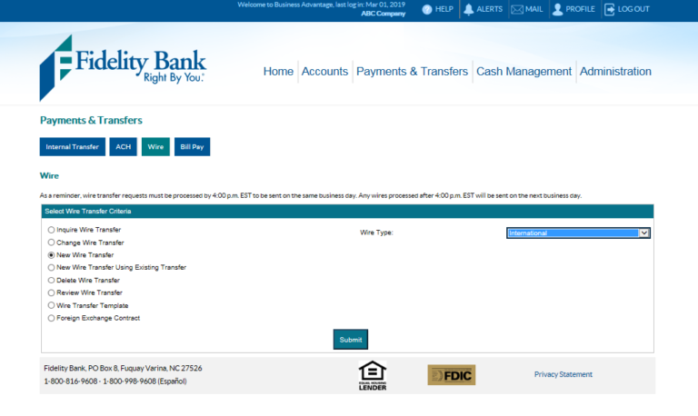 International Wire User Guide — Fidelity Bank